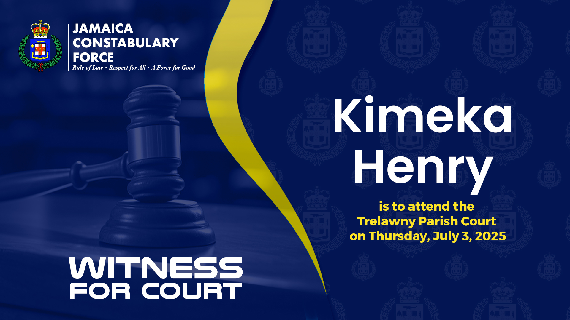 Police Seek Witness For Court - Jamaica Constabulary Force