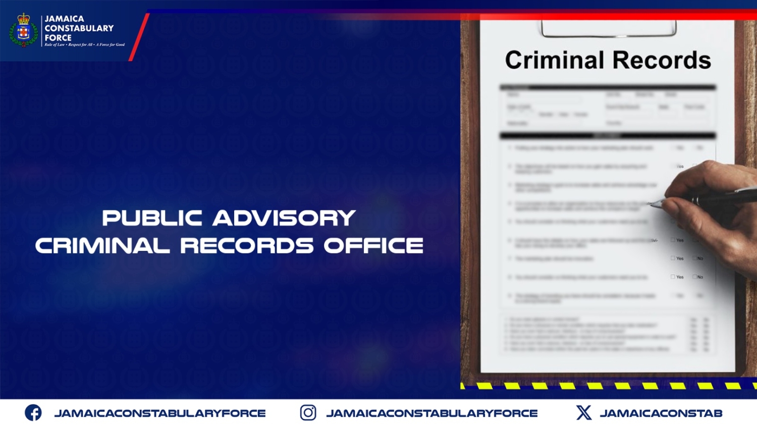 Public Advisory : Criminal Records Office - Jamaica Constabulary Force