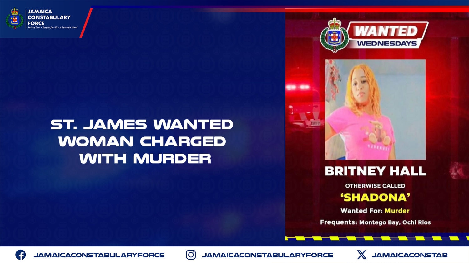 St. James Wanted Woman Charged With Murder - Jamaica Constabulary Force